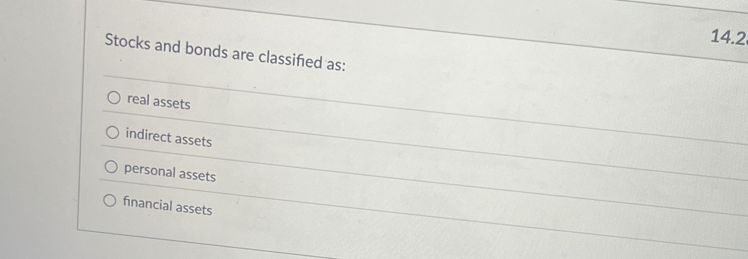 Solved Stocks and bonds are classified as:real | Chegg.com