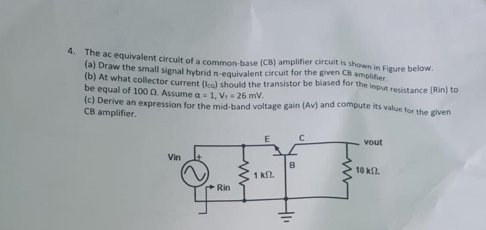 Solved The ac equivalent circuit of a common-base (CB) | Chegg.com