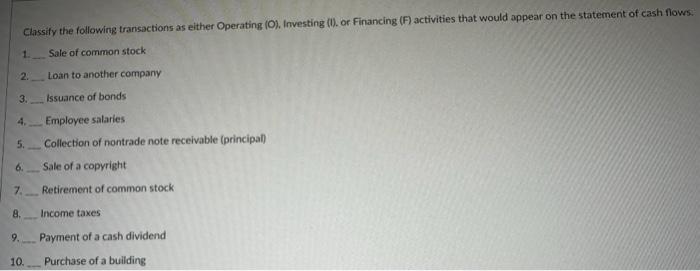 Solved Classify the following transactions as either | Chegg.com