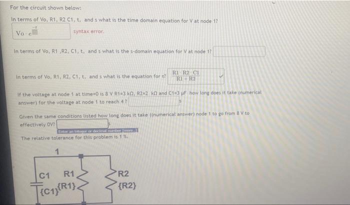 Solved For the circuit shown below: In terms of Vo, R1, R2 | Chegg.com