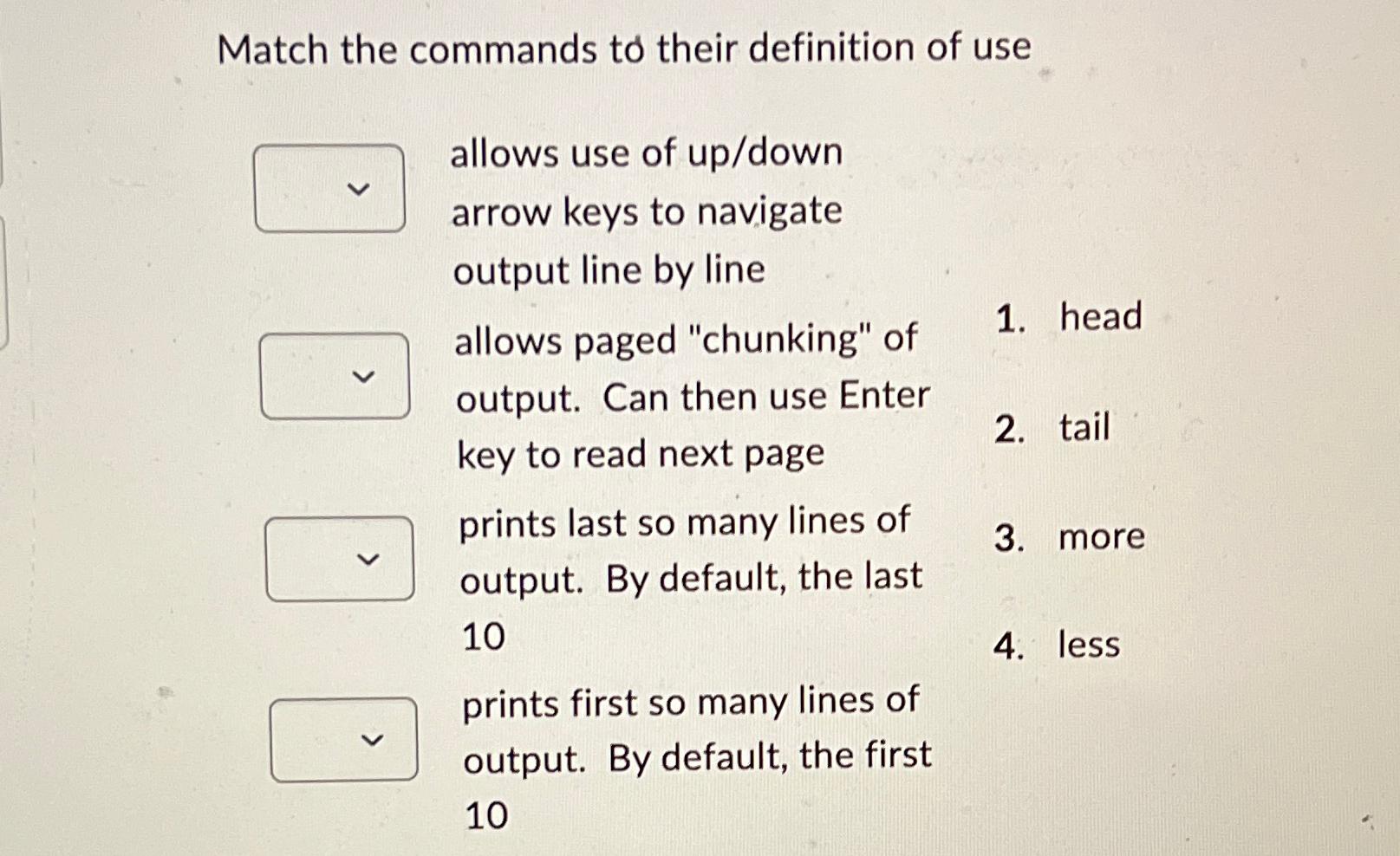 Solved Match the commands to their definition of useallows | Chegg.com
