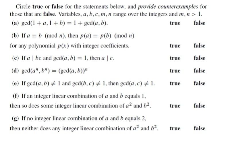 Solved Circle true or false for the statements below, and | Chegg.com
