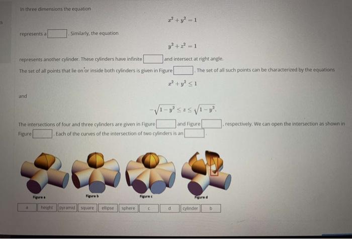 Solved in three dimensions the equation 2 + y²1 represents a | Chegg.com