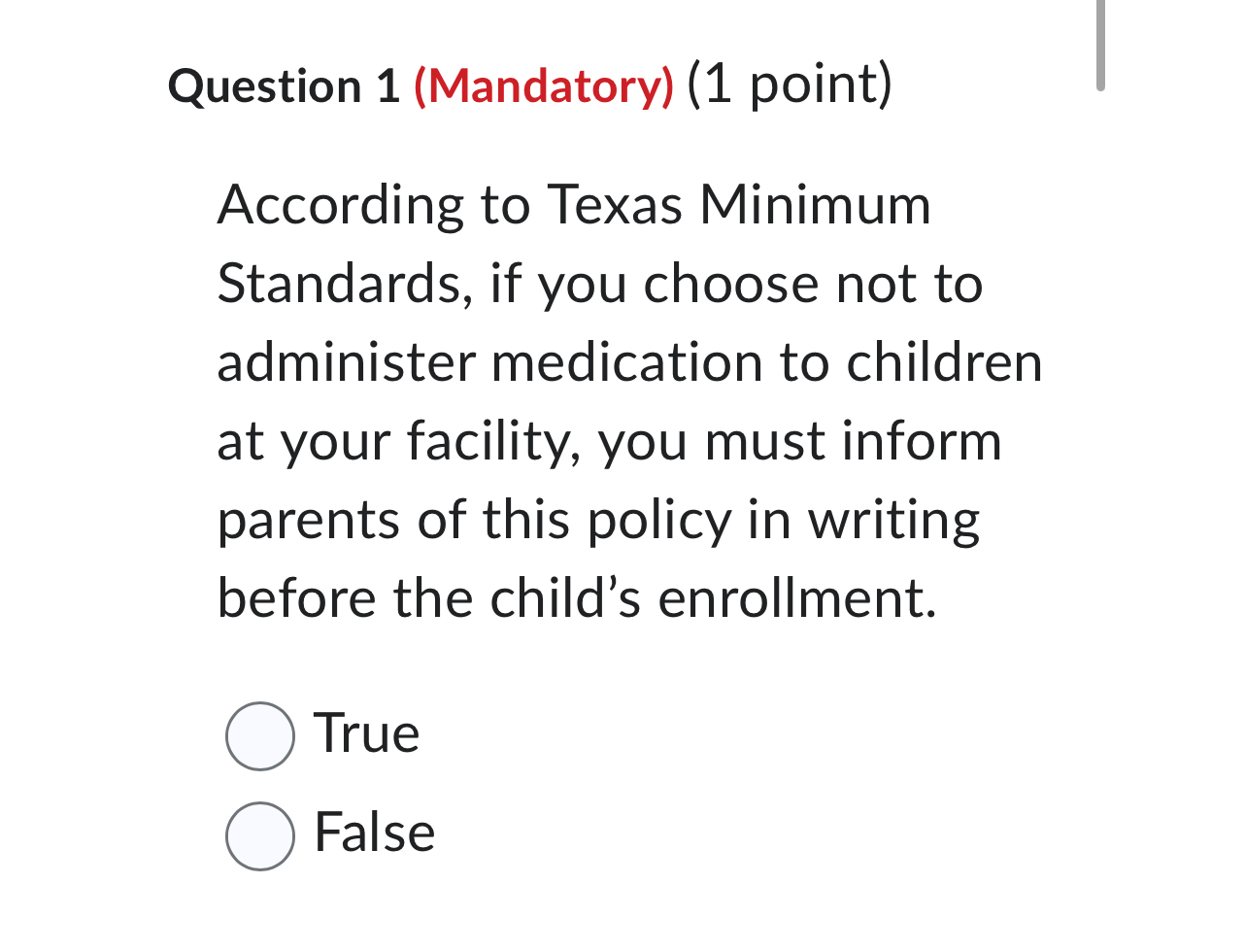 Solved Question 1 (Mandatory) (1 ﻿point)According to Texas | Chegg.com