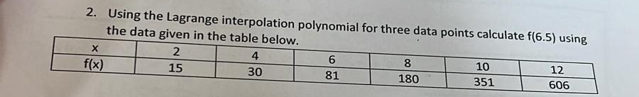 Solved Using the Lagrange interpolation polynomial for three | Chegg.com