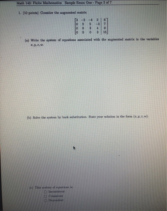 Solved Math 143: Finite Mathematics Sample Exam One - Page 2 | Chegg.com