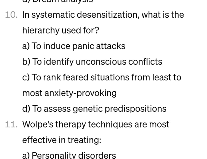 Solved In systematic desensitization, what is the hierarchy | Chegg.com
