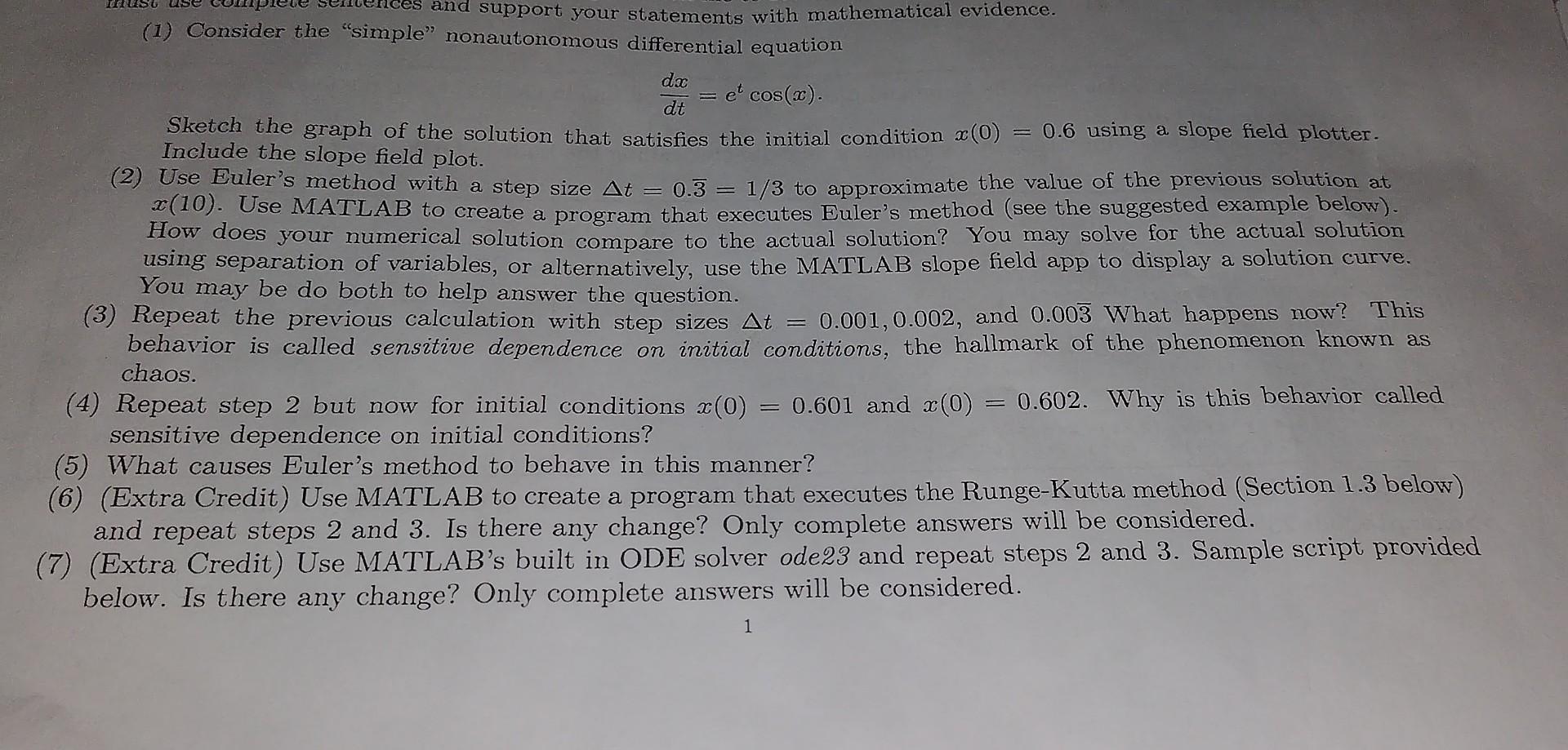 Solved Can Someone Just Use Eulers Method With Step Size 4967