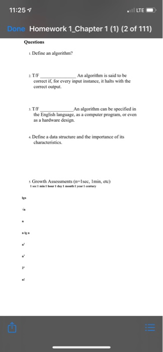 Solved 5. Growth Assessments (n=1sec, Imin, etc) 1 sec 1 min | Chegg.com