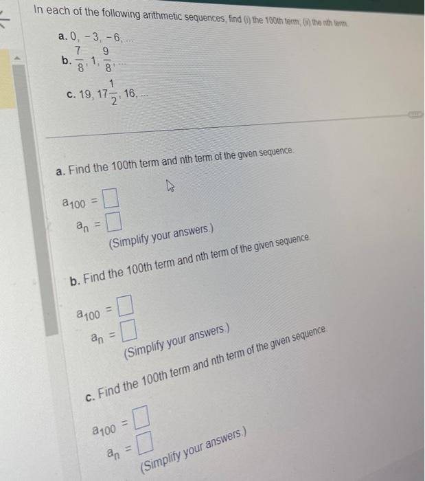 Solved In each of the following arithmetic sequences, find | Chegg.com