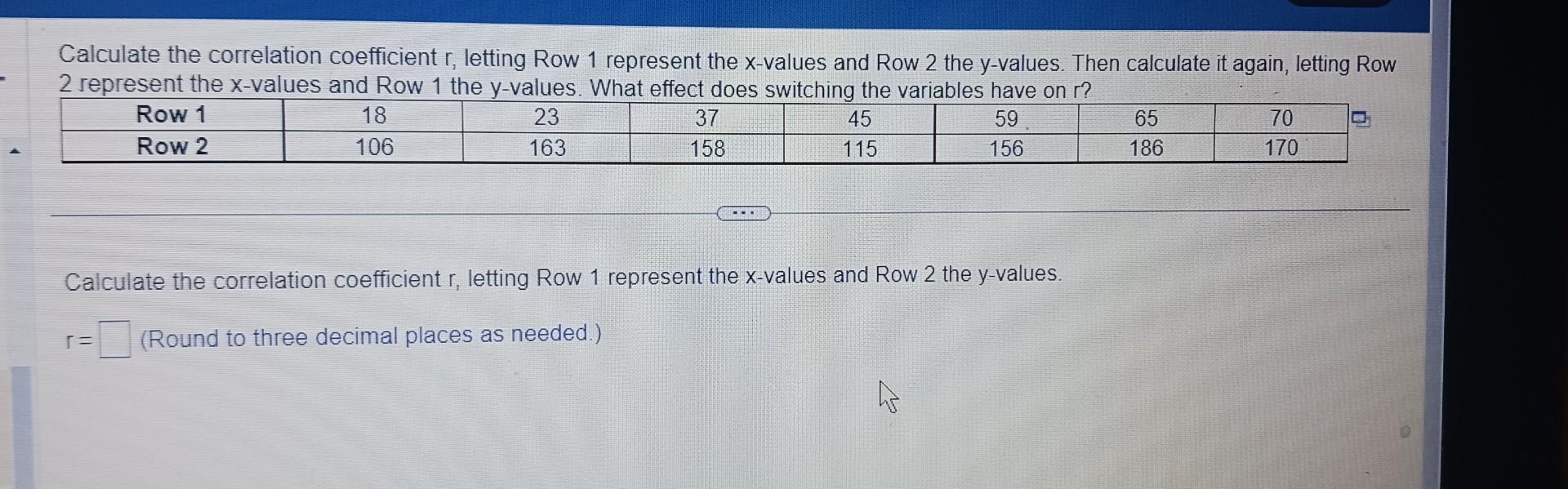 Solved Calculate The Correlation Coefficient R Letting Row