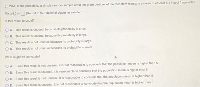 Solved The acceptable level for insect filth in a certain | Chegg.com