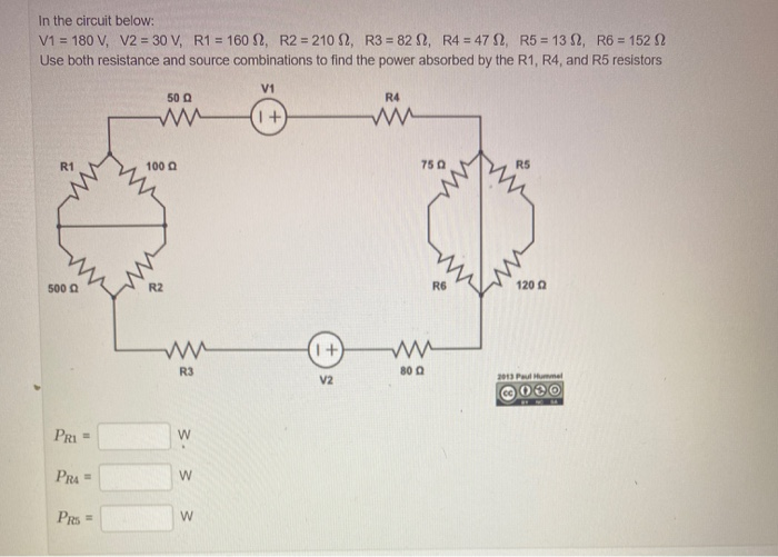 Solved In the circuit below: V1 = 180 V, V2 = 30 V, R1 = | Chegg.com