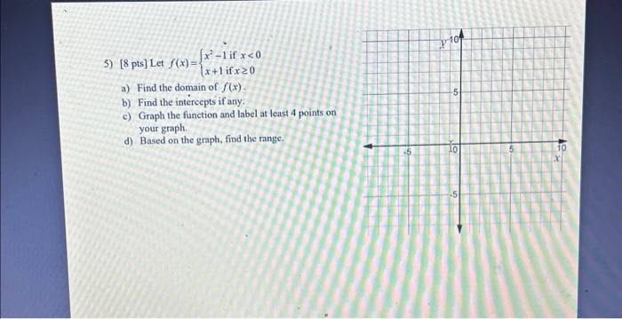 Solved 5) [8 pts] Let f(x)={x2−1 if x