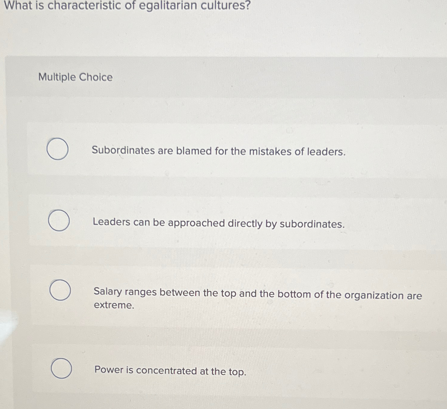 Solved What is characteristic of egalitarian | Chegg.com