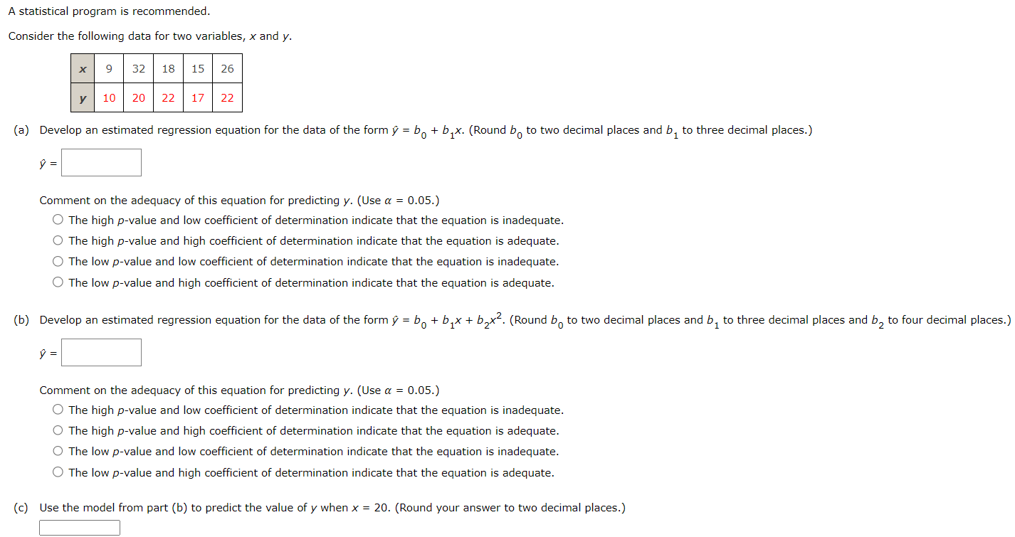 Solved A statistical program is recommended.Consider the | Chegg.com