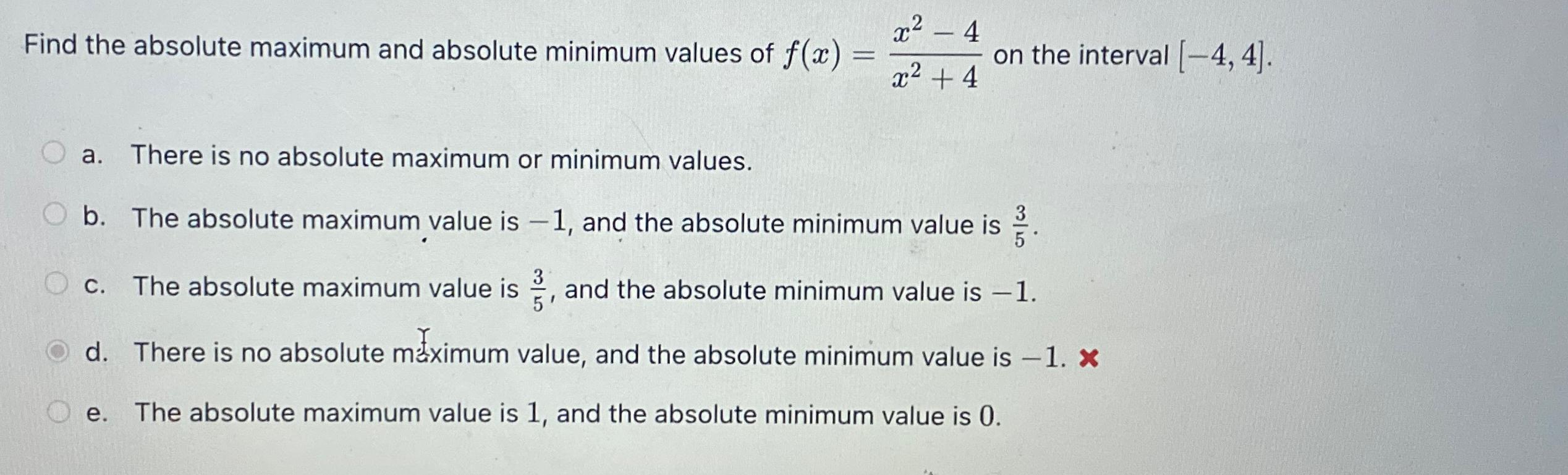 Solved Find the absolute maximum and absolute minimum values | Chegg.com
