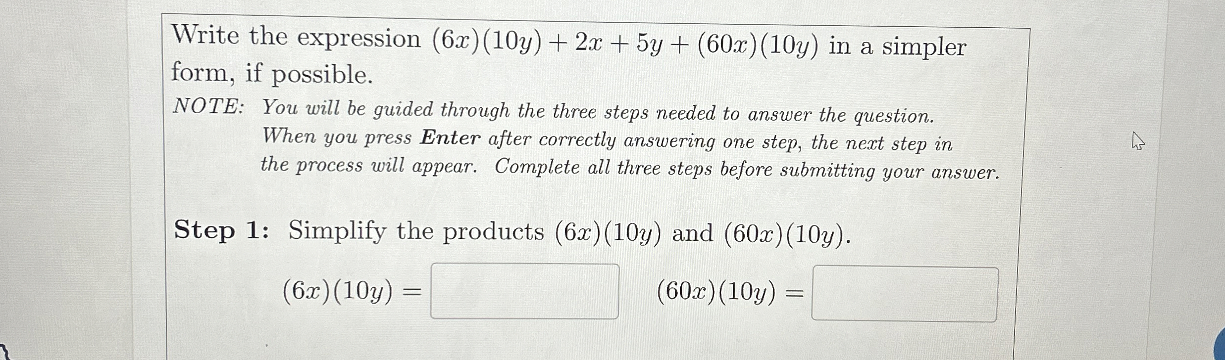 Solved Write the expression (6x)(10y)+2x+5y+(60x)(10y) ﻿in a | Chegg.com