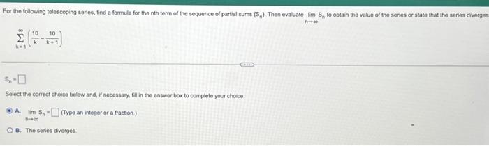 Solved For the following telescoping series, find a formula | Chegg.com