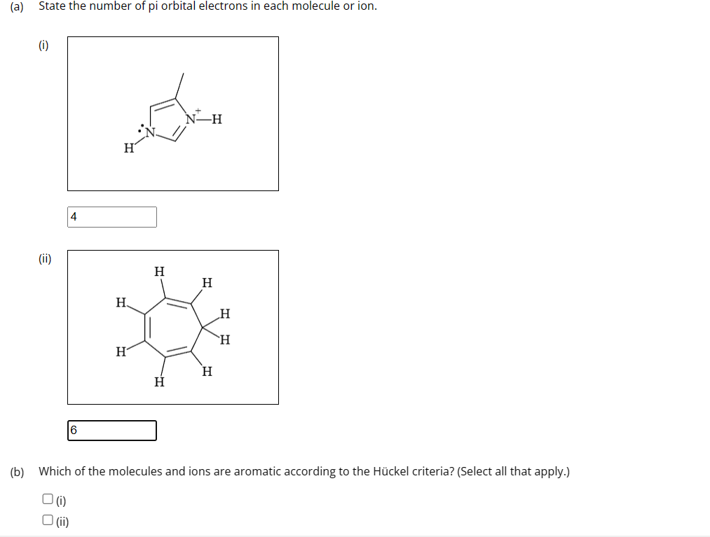 Solved (a) ﻿State the number of pi orbital electrons in each | Chegg.com