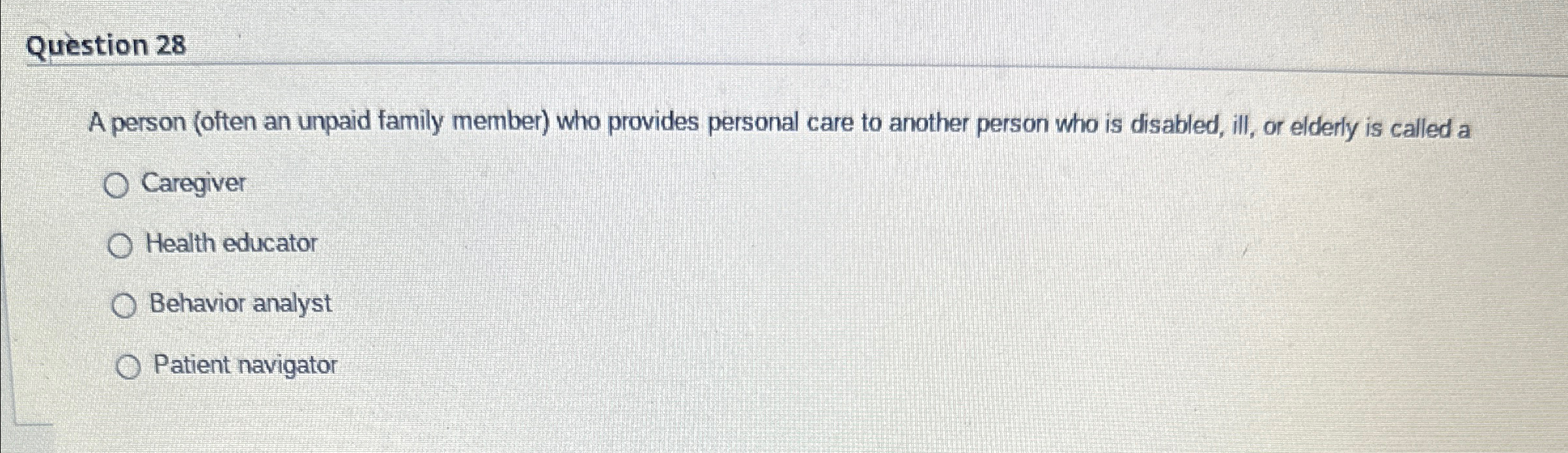 Solved Question 28A person (often an unpaid family member) | Chegg.com