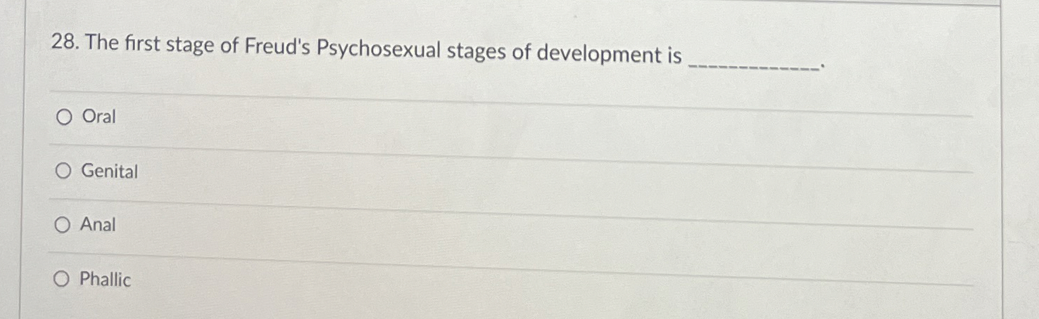 Solved The first stage of Freud's Psychosexual stages of | Chegg.com