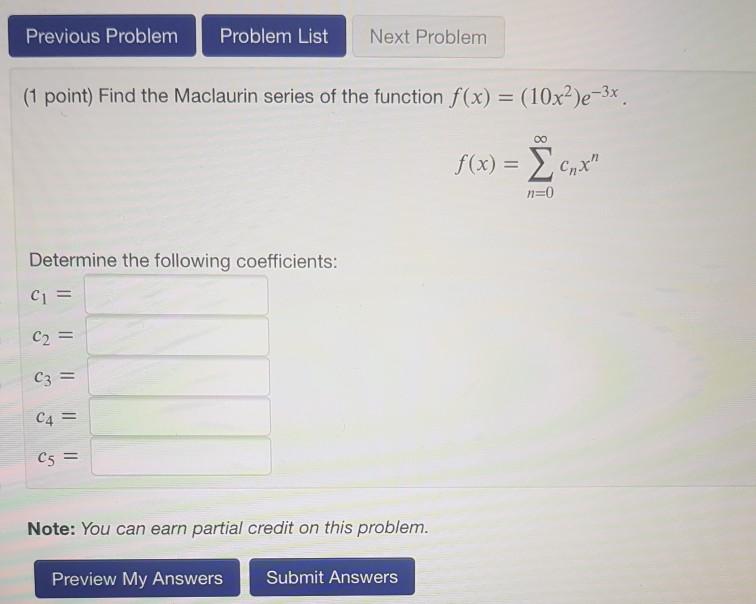 Solved Previous Problem Problem List Next Problem (1 point) | Chegg.com