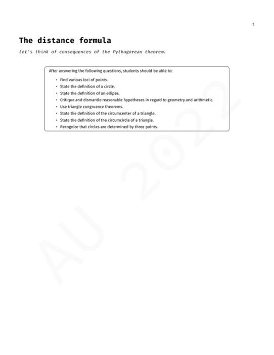 Solved The distance formula Let's think of consequences of | Chegg.com