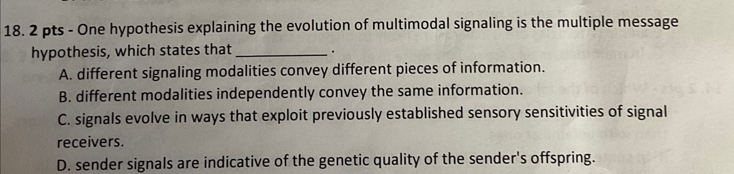 Solved 2 ﻿pts - ﻿One hypothesis explaining the evolution of | Chegg.com