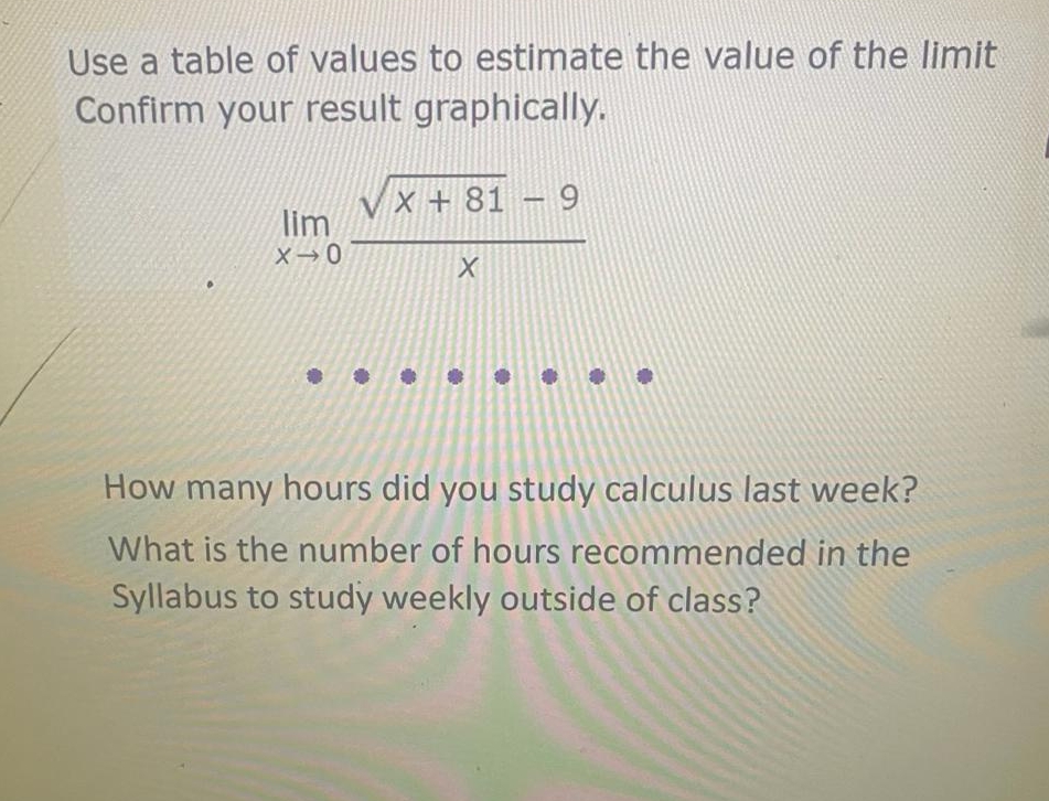 Solved Use a table of values to estimate the value of the | Chegg.com