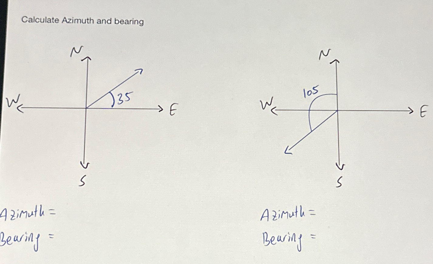 Solved Calculate Azimuth and bearingAzimuth =Azimuth | Chegg.com