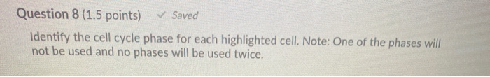 Solved Question 8 (1.5 points) Saved Identify the cell cycle | Chegg.com