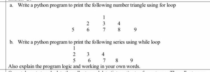 Solved write a python pragram to print the following number | Chegg.com