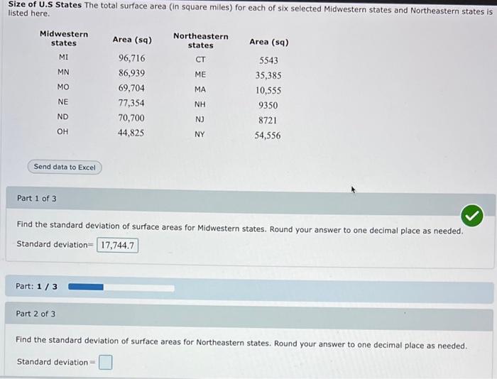 Solved Size of U.S States The total surface area (in square | Chegg.com