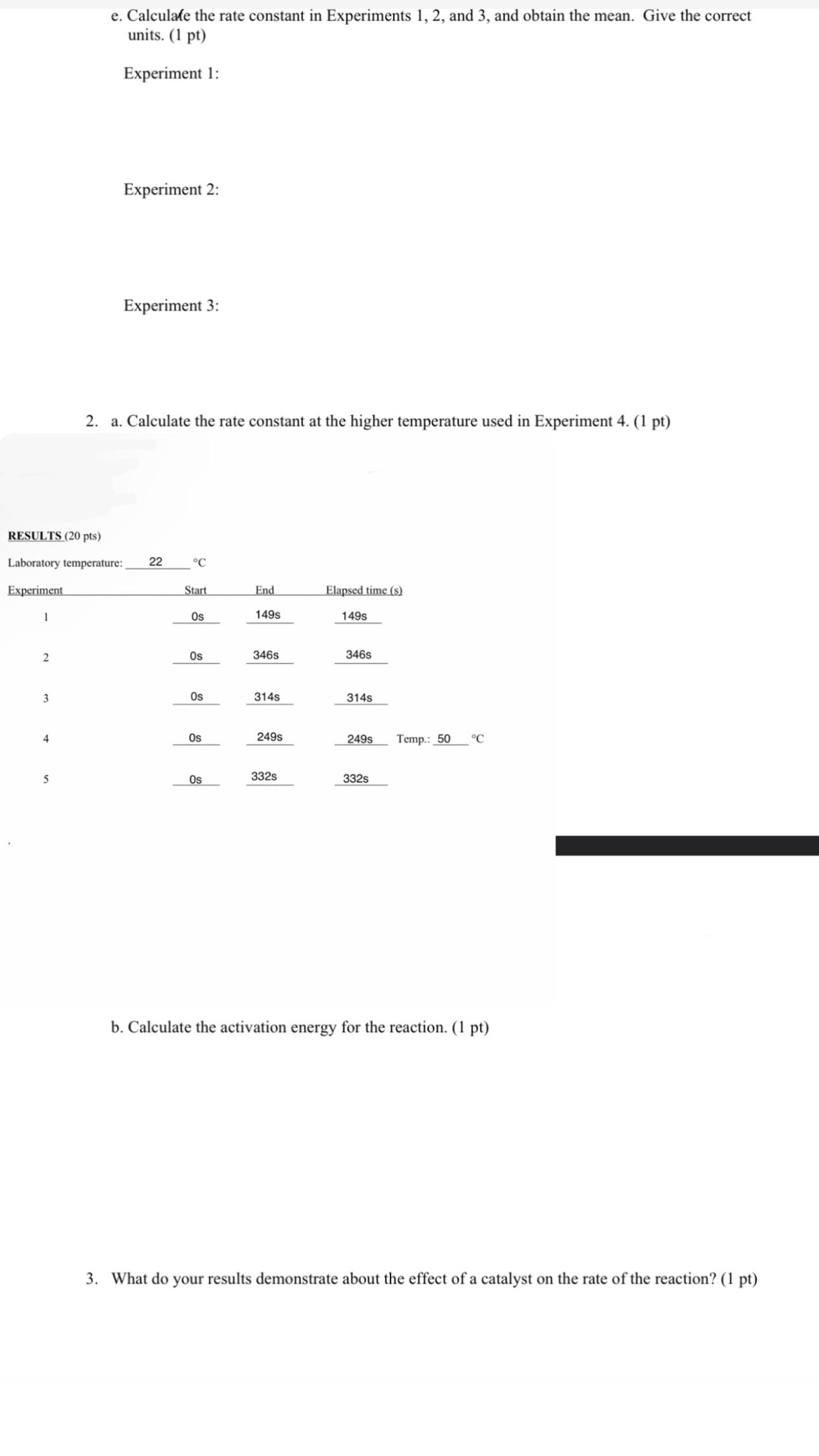 Solved e. ﻿Calculate the rate constant in Experiments 1, 2, | Chegg.com