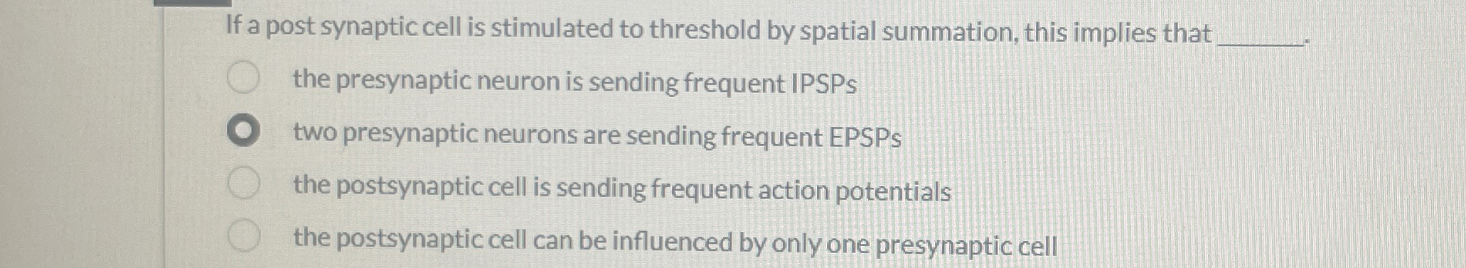 Solved If a post synaptic cell is stimulated to threshold by | Chegg.com