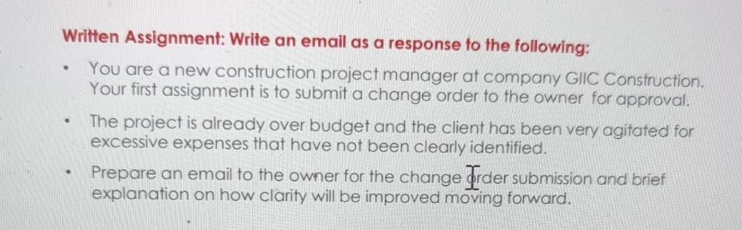 Solved Written Assignment: Write an email as a response to | Chegg.com