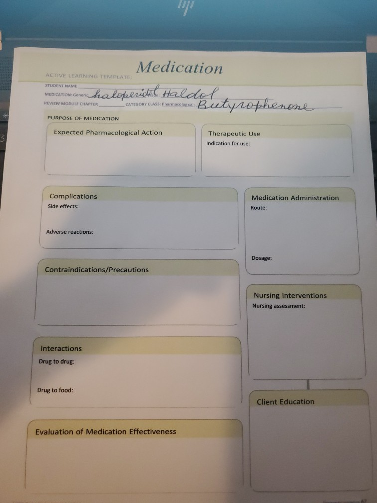 Solved ACTIVE LEARNING TEMPLATE STUDENT NAME MEDICATION: | Chegg.com