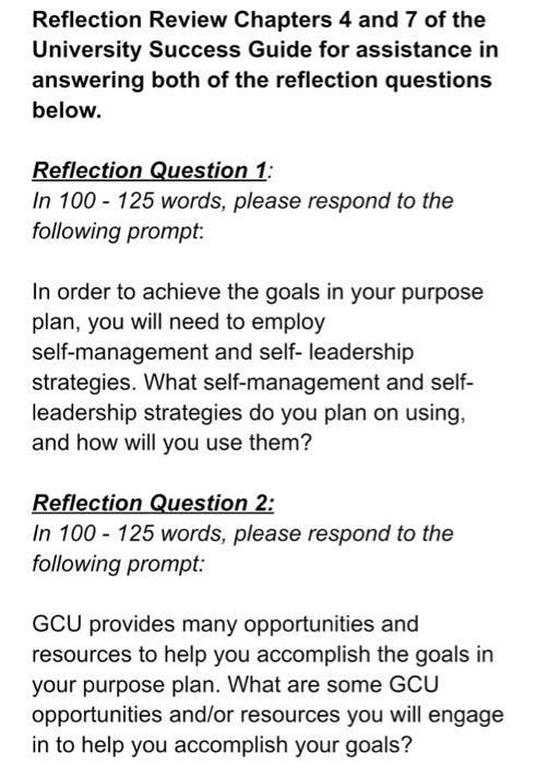 Solved Reflection Review Chapters 4 and 7 of the University | Chegg.com