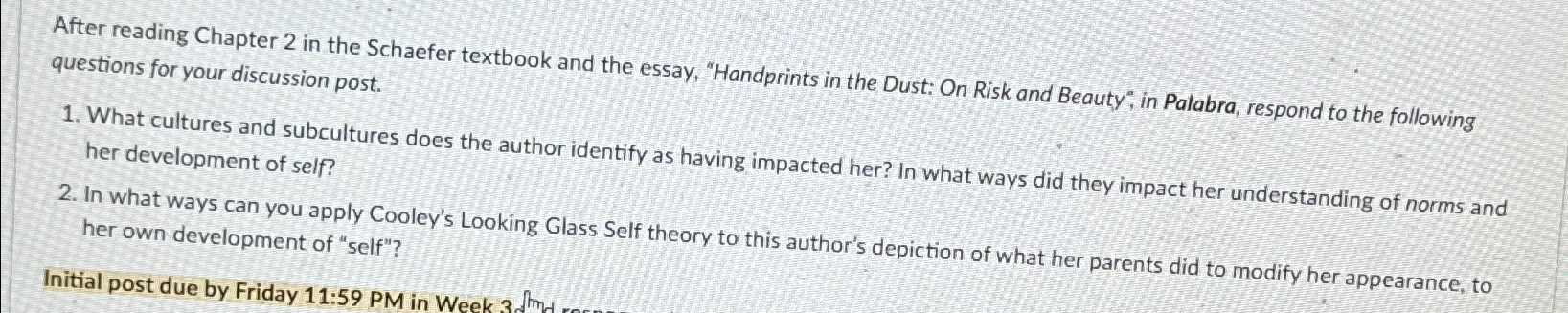 Solved After reading Chapter 2 ﻿in the Schaefer textbook and | Chegg.com