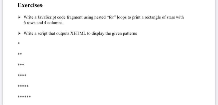Solved Exercises Write A Javascript Code Fragment Using