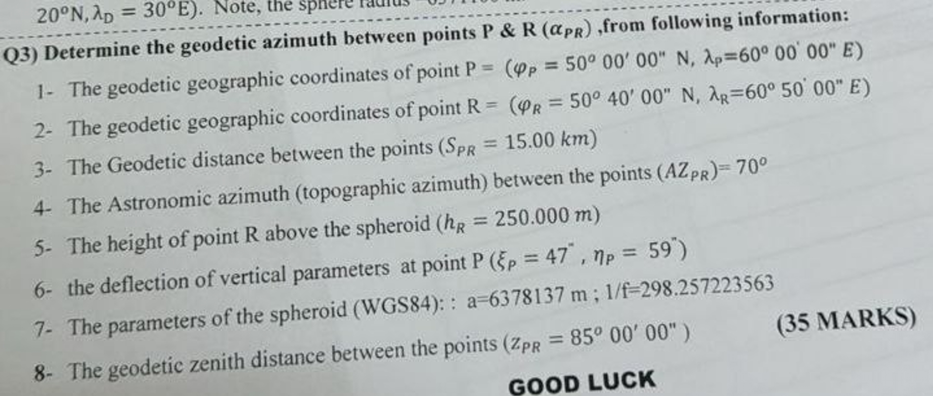 Solved Q3) ﻿Determine the geodetic azimuth between points | Chegg.com