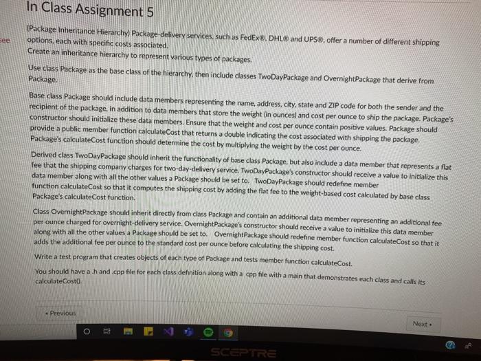 Solved In Class Assignment 5 see (Package Inheritance | Chegg.com