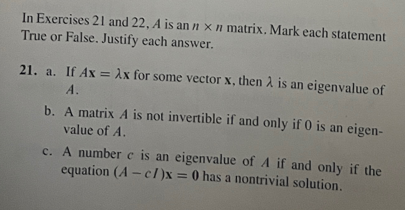 Solved In Exercises 21 ﻿and 22, A ﻿is an n×n ﻿matrix. Mark | Chegg.com