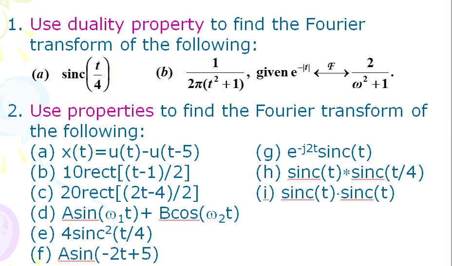 Solved t 2 -101 F > 4 62 +1 1. Use duality property to find | Chegg.com