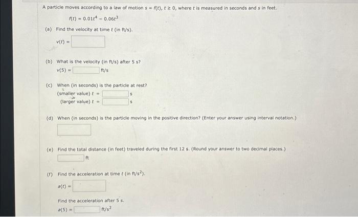 Solved A particle moves according to a law of motion | Chegg.com