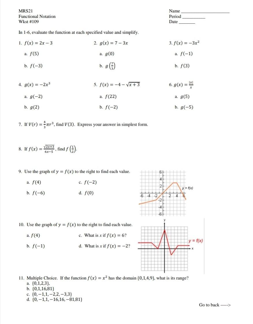 Solved MRS21 Functional Notation Wkst #109 Name Period Date | Chegg.com
