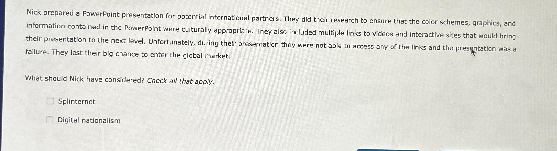 Solved Nick prepared a PowerPoint presentation for potential | Chegg.com