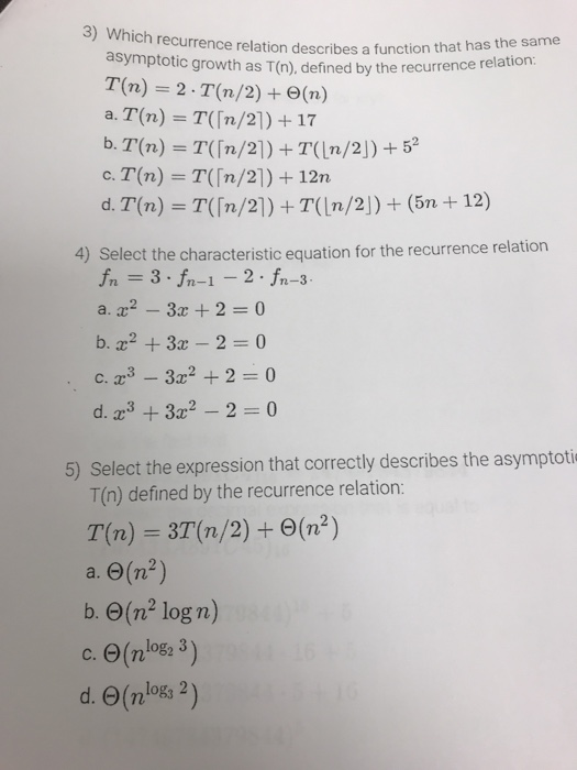 Solved 3 Which Recurrence Relation Describes A Function