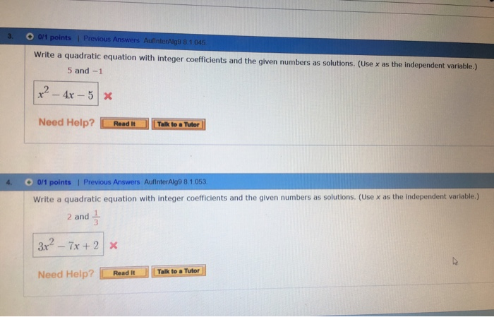 Solved 3. O 0/1 points Previous Answers AufinterAlg9 81 045 | Chegg.com Solved 3. O 0/1 points Previous Answers AufinterAlg9 81 045 | Chegg.com